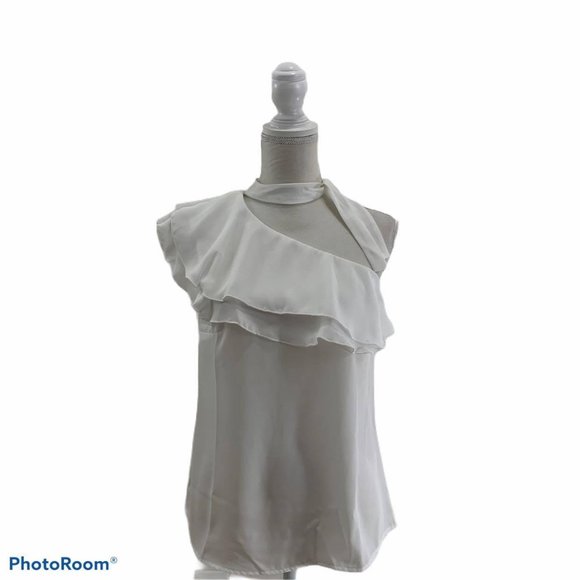 Sweet Pea | Tops | Sweet Pea Blouse Xs Sheer White Strap Ruffle Nwt ...